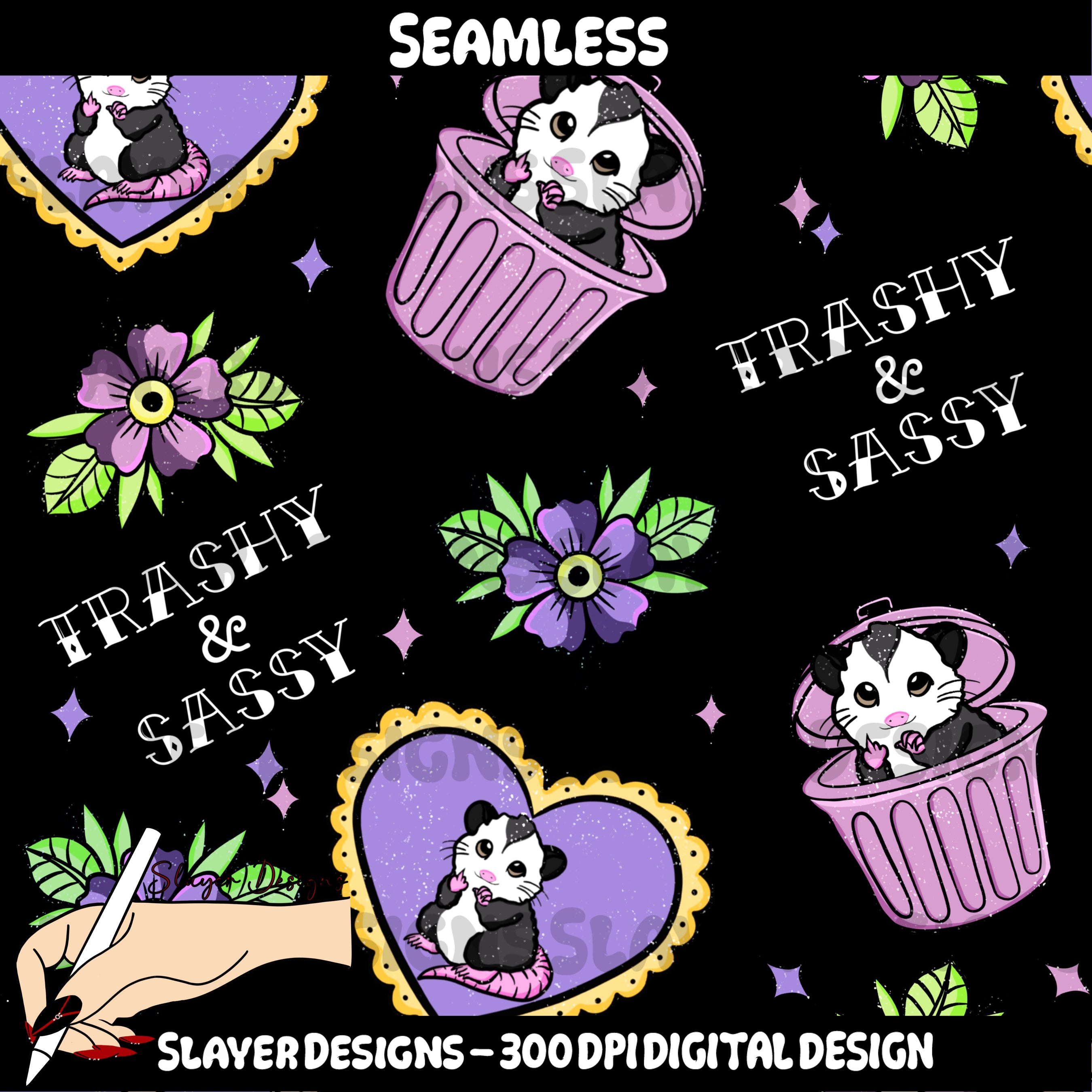 SLAYER-2025 - Sassy & Trashy Tattoo Opossums - MAIN – The Custom Fabric ...